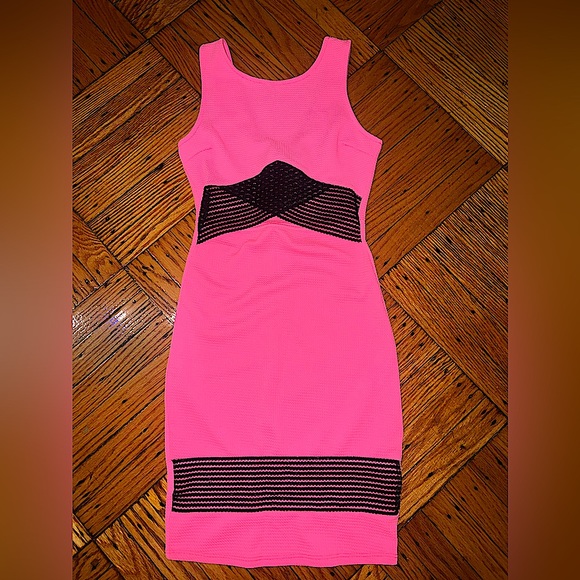 Dresses | Neon Pink Barbie Cut Out Bodycon Midi Stretch Dress | Poshmark